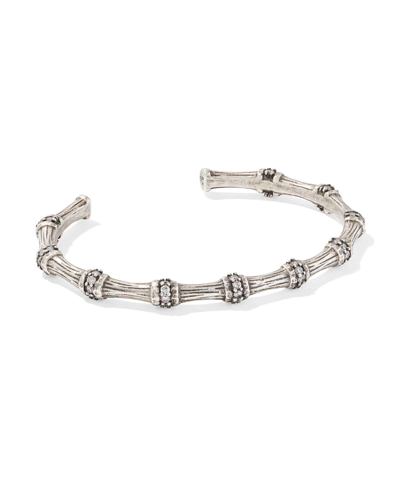 Maura Vintage Silver Bamboo Cuff Bracelet in White CZ | Kendra Scott